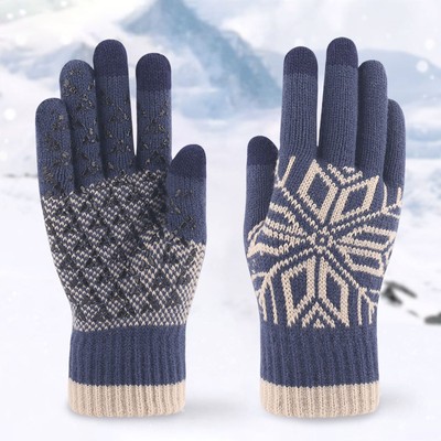 1 Pair Gloves Plush Hands Protection Color Matching Men Winter Gloves ...