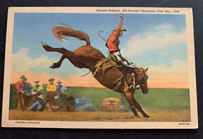 Rodeo Postcard "Gerald Roberts, All-Around Champion 1942" Curteich ...