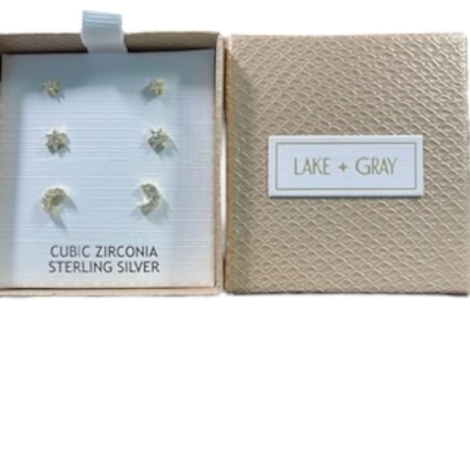 Lake + Gray Sterling Silver Moon/Star Earrings Set Dainty Celestial ...