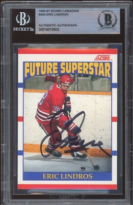 Eric Lindros Signed 1990-91 Score Canadian Rookie Card #440 Flyers BAS ...