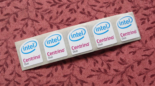 Lot of 5 Intel Centrino Duo Stickers 16 x 19.5mm Case Badges USA Seller ...