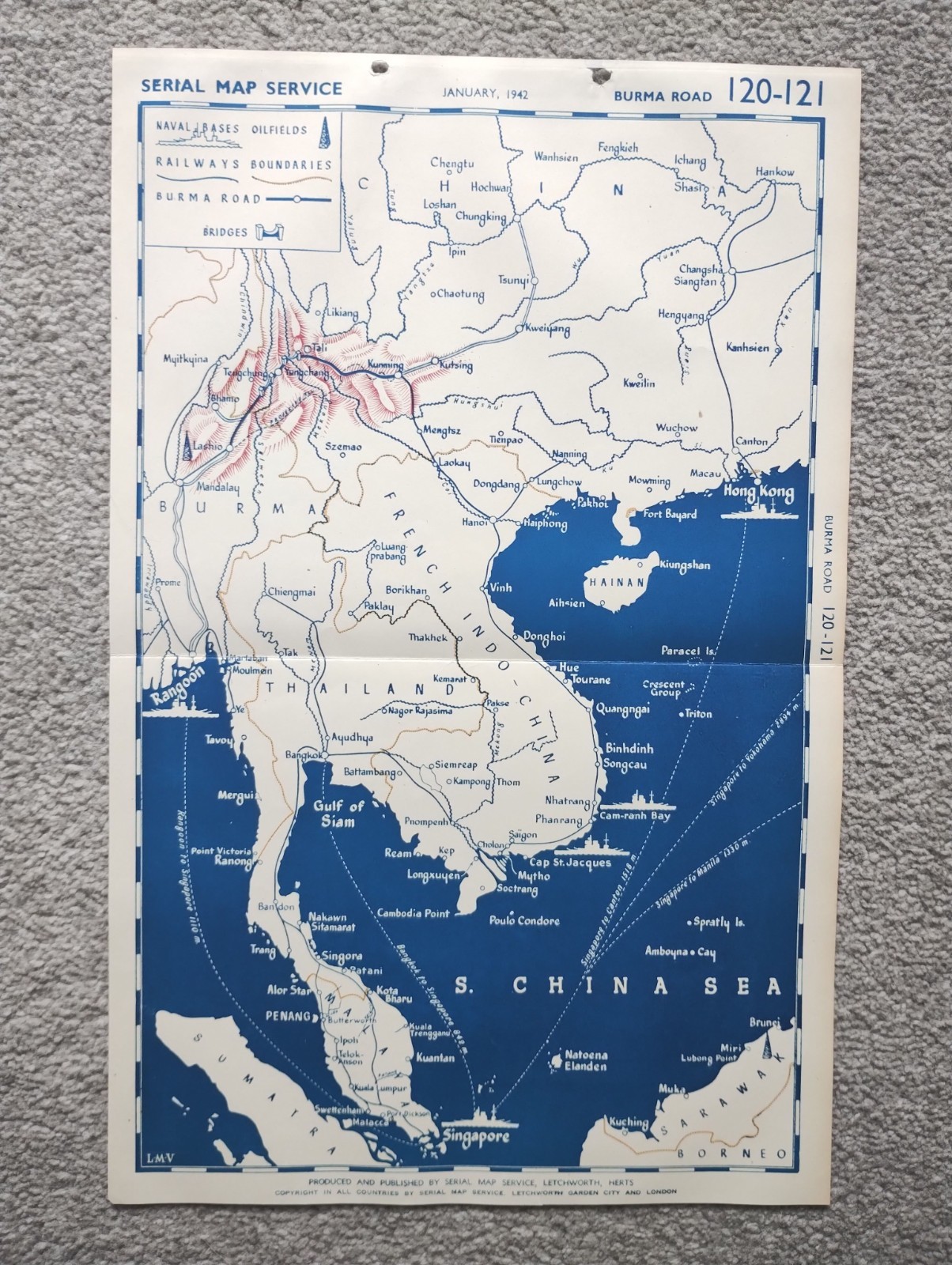 The Burma Road- 1942 Vintage WW2 Serial Map Service Map | eBay