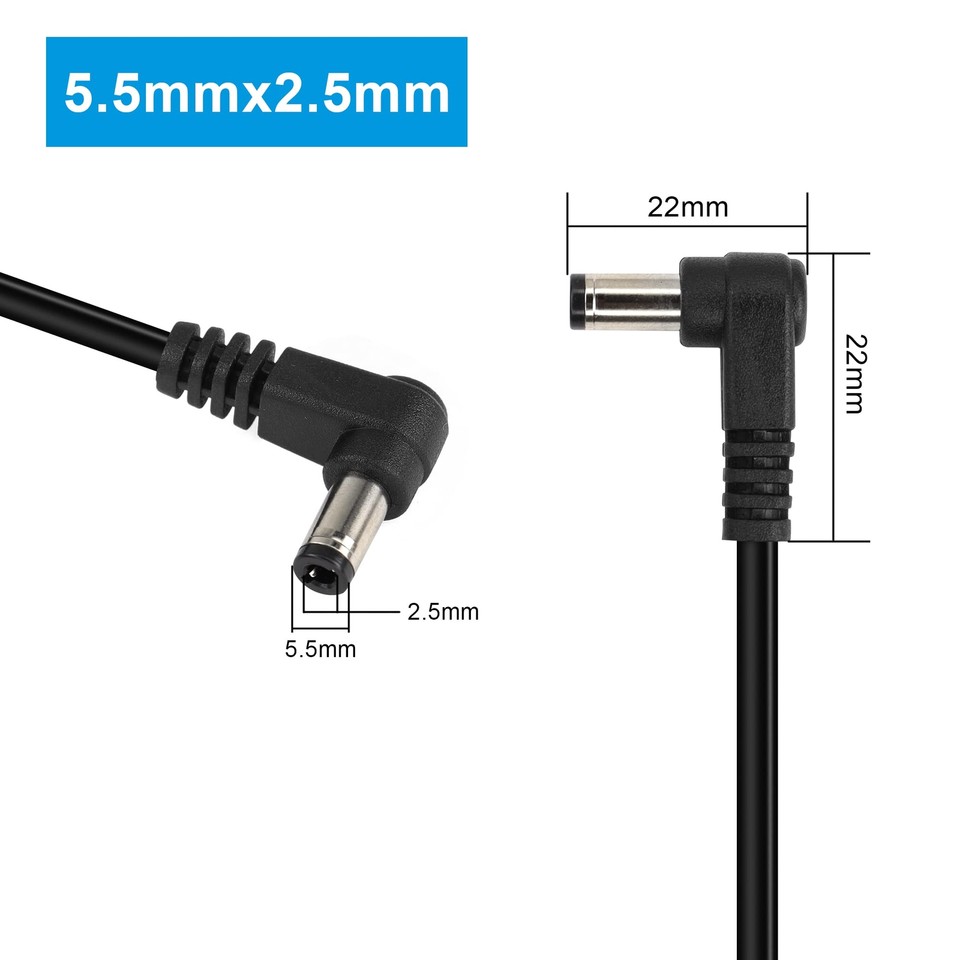DC Power Extension Cable DC 55MM x 25MM 90 Degree Male to Male Plug ...