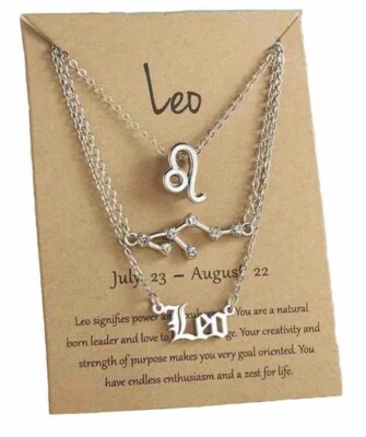 3pcs/set Leo Silver Zodiac Sign Necklace Women 12 Constellation Pendant ...