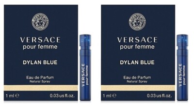2 Vials Samples VERSACE DYLAN BLUE for Women 0.03 oz 1 ml Eau de Parfum ...