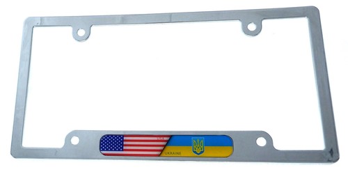 USA Ukraine Flag car License Plate Frame chrome plated plastic holder ...