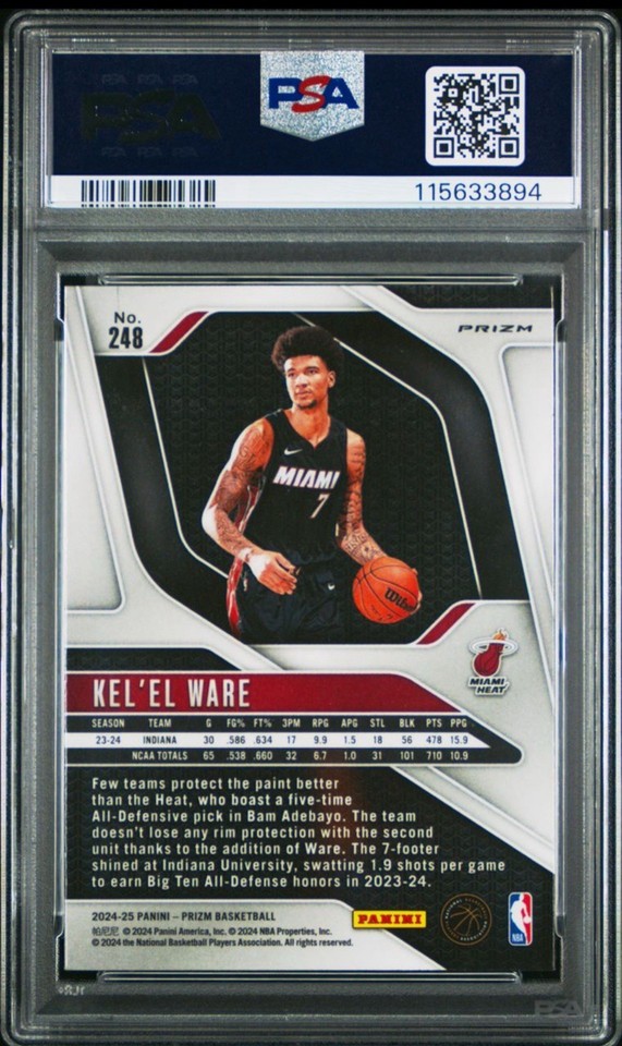 2024-25 Prizm Kel'El Ware #248 Rookie RC Silver Prizm PSA 9 MINT Miami ...