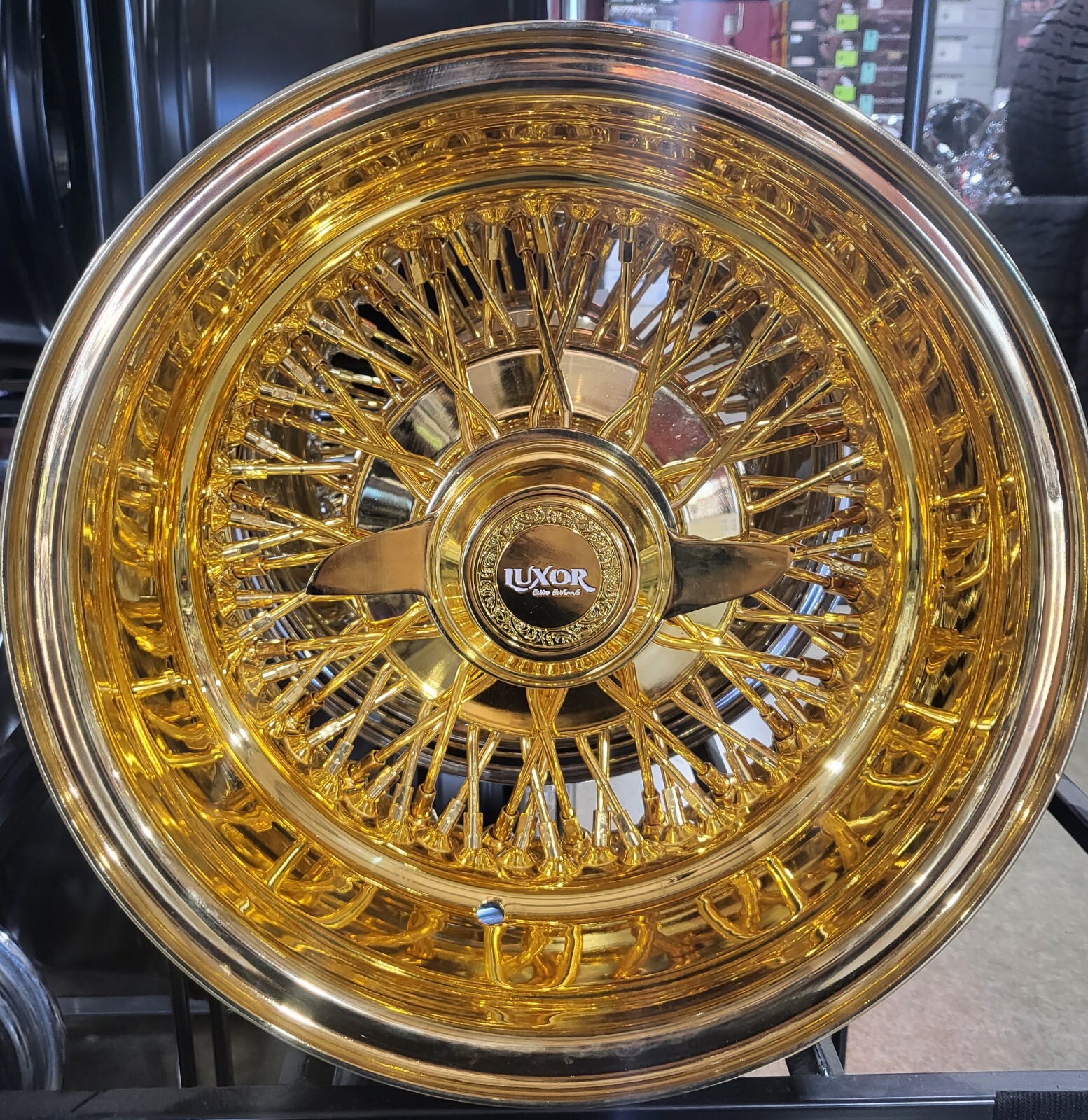 13x7 Luxor Rev 72 Spoke Cross Lace All Gold Lowrider Wire Wheel Rims ...