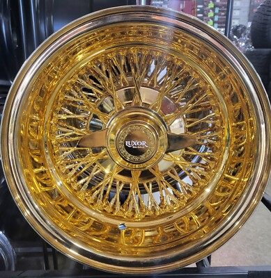 13x7 Luxor Rev 72 Spoke Cross Lace All Gold Lowrider Wire Wheel Rims ...