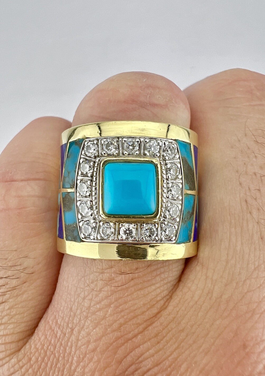 David Freeland Jr Navajo 18k Gold Bisbee Turquoise VS… - Gem