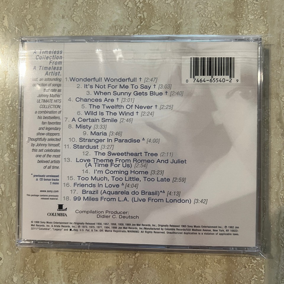 CD Johnny Mathis The Ultimate Hits Collection ©1998 Sony Music | eBay