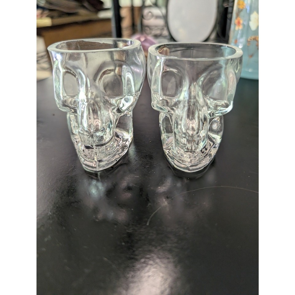 Skull Shot Glasses Set of 2 Clear Glass Spooky Halloween Barware | eBay
