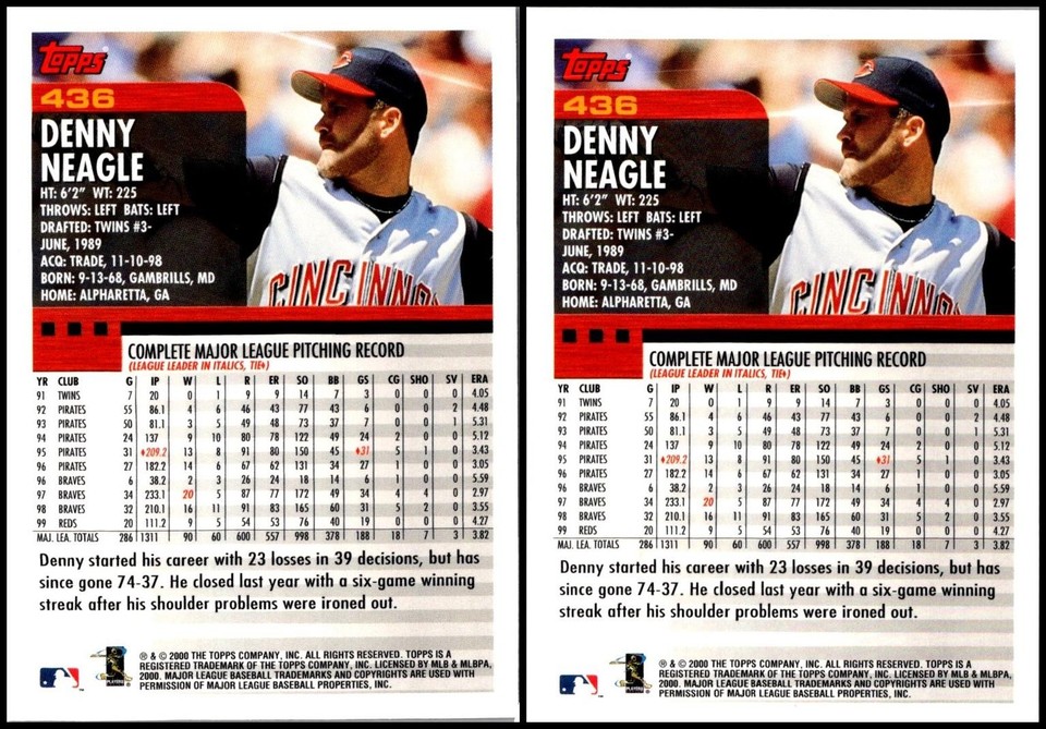 Topps Denny Neagle Cincinnati Reds (2) Card Lot - EXCLUSIVE OFFER – ACT ...