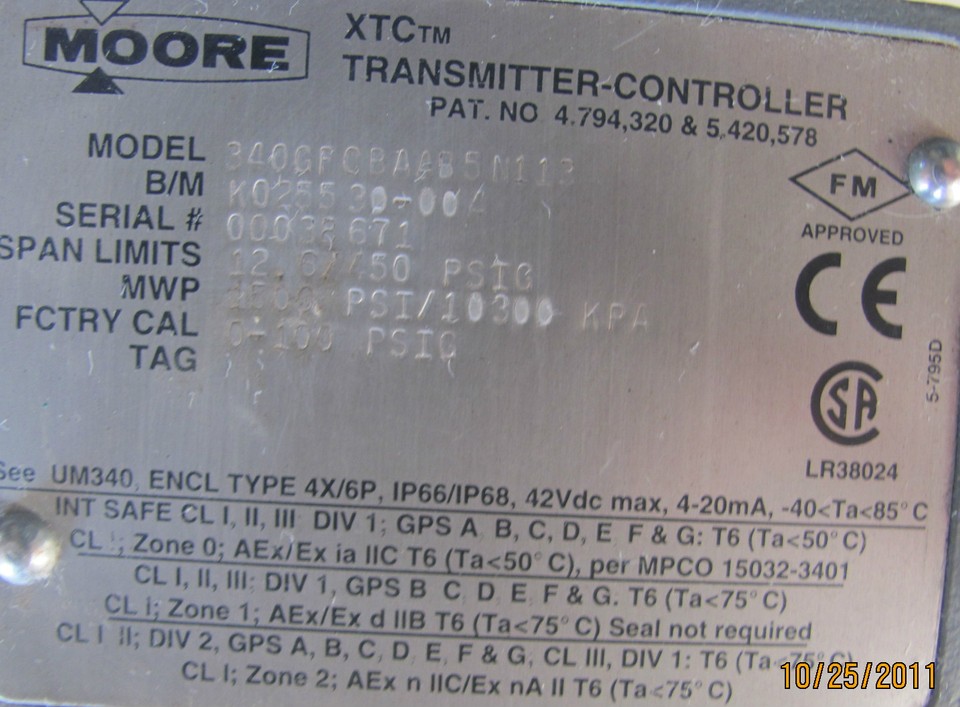 Moore pressure transmitter - controller xtc - 340GFCBAAB5N113 0-100 psi ...