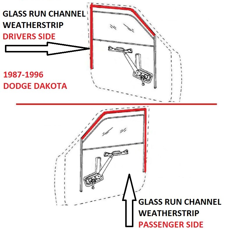Glass Window Run Channel Seals Front Pair Set for 87-96 Dakota Pickup ...