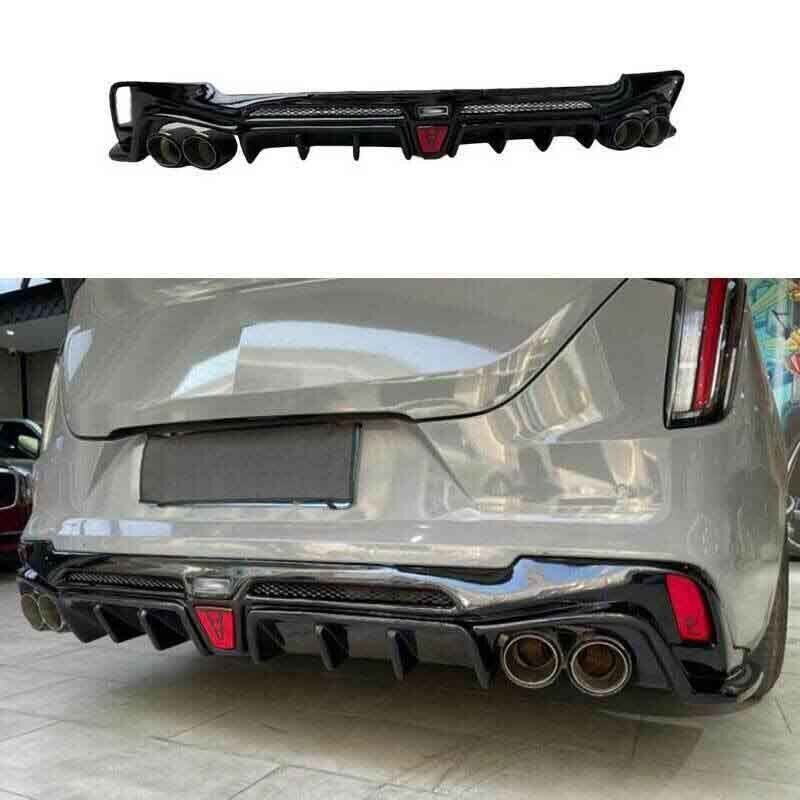Bright black For Cadillac CT4 Rear Bumper Diffuser Lip Tail Pipes ...