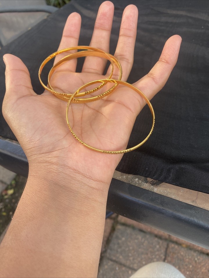 18k On4K Y Plain Gold Stack cartier Bracelet stackable Real 916 SET 4 ...