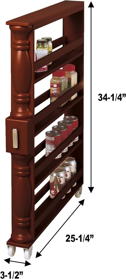 Slim Spice Can Rack Rolling Cart Wooden Space Saver & Storage Kitchen ...