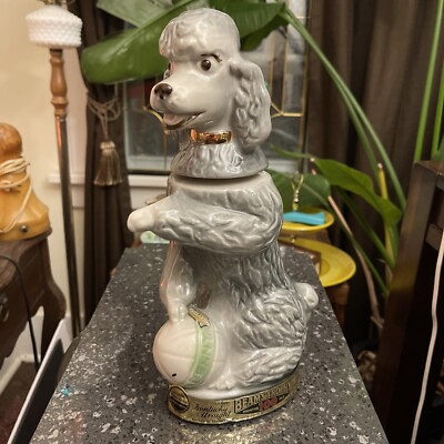 Vtg Empty 1970 Jim Beam Penny The Poodle Grey W/Ball Liquor Decanter ...