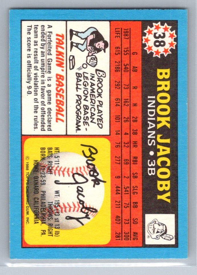1988 Topps UK Minis Baseball #38 Brook Jacoby - VG - Cleveland Indians ...