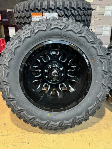 20" Fuel Blitz D673 Black Dually Wheels 35" MT Tires 8x200 Ford Super ...