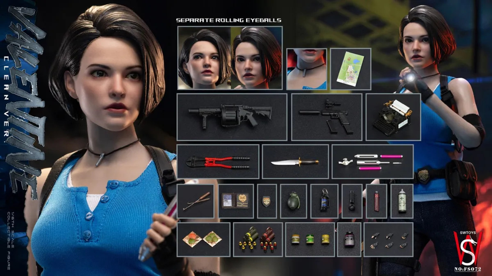 SWTOYS FS072 Resident Evil Jill Valentine 1/6 Scale Action Figure Clean ...