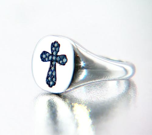 Sterling Silver Blue Diamond Faith Hope & Religious Cross Signet Ring ...