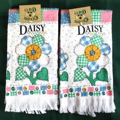 Two Daisy Flower Kitchen Terry Cloth Towels Buttons Pastels New with ...
