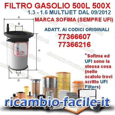 FILTRO GASOLIO S6052NE 2605200 FIAT 500L 500X 1.3 1.6 DIESEL MULTIJET ...