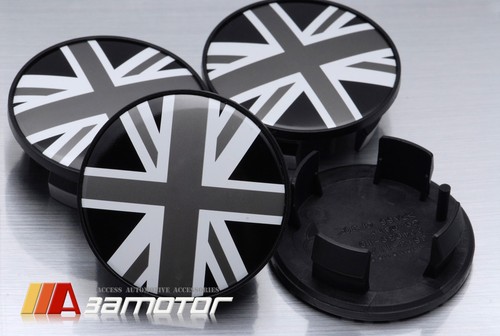 Union Jack in Black & White Center Wheel Hup Caps Set 54mm fits BMW ...