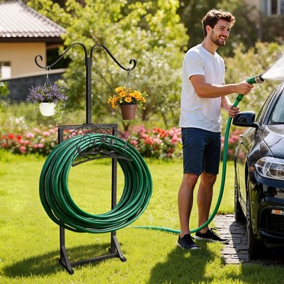 Outside Garden Hose Holder Upgraded with Shepherds Hooks Water Hose ...