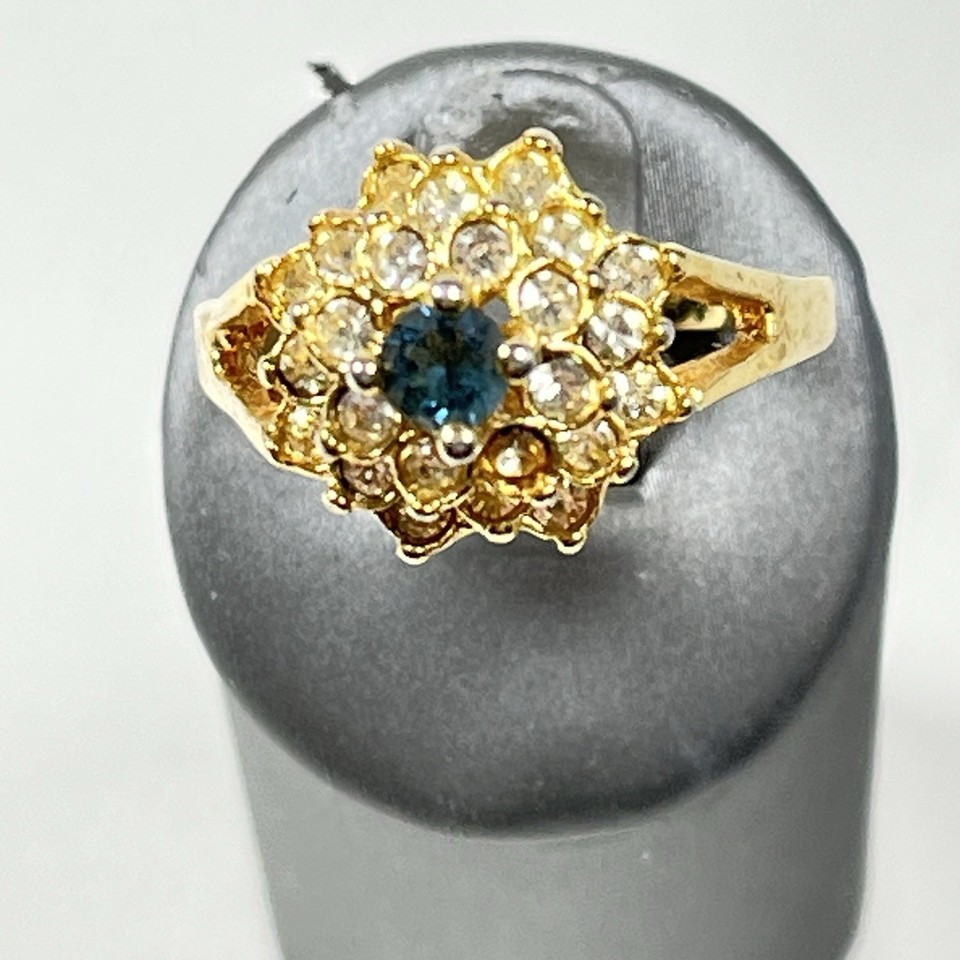 Vintage 14KT GE Espo Domed Ring Blue & Clear CZ Size 9.5 | eBay
