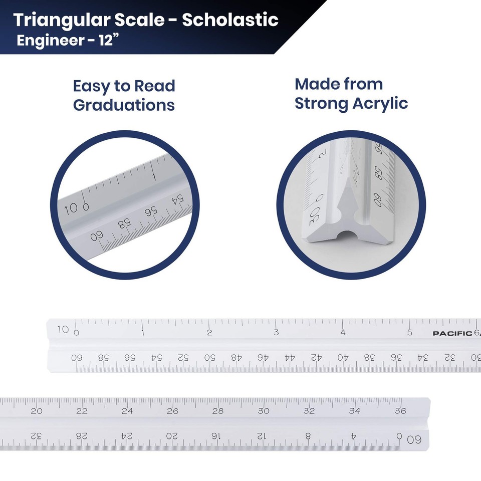 Pacific Arc Engineering Triangular Scale, Slim Ruler 12 Inch Engineer ...