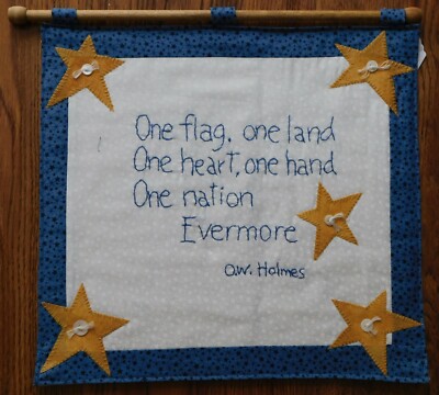 Handmade "One Flag, One Land..." Hand Stitched Americana Wall Hanging ...