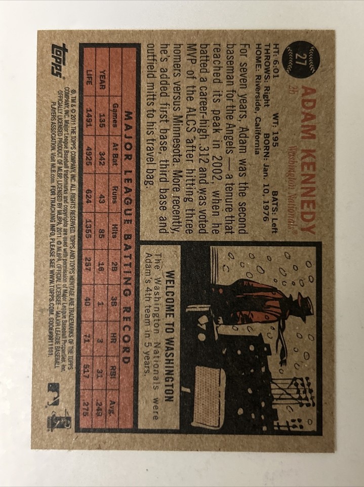 Adam Kennedy Autographed 2011 Topps Heritage #27 In Person N671 | eBay