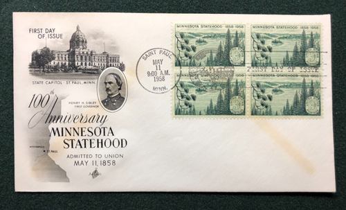 100th Anniversary Minnesota Statehood 1858-1958 Envelope Stamp St Paul ...