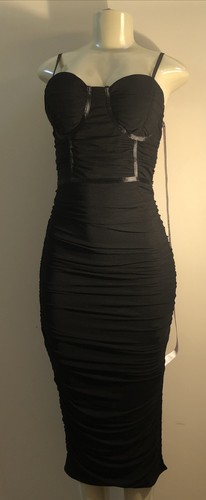 Emprada Bustier Womens Large Black Ruched MIDI Dress | eBay