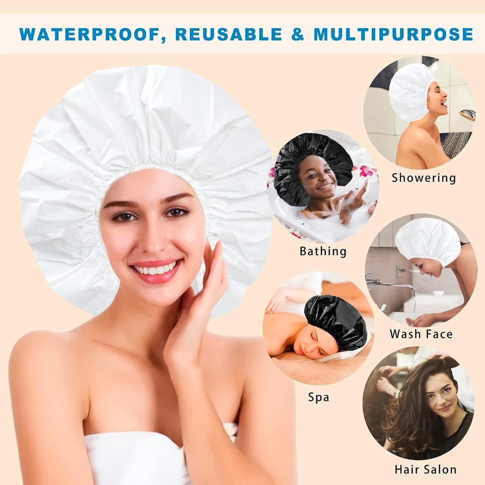 Super Jumbo Shower Cap 2 PCS Waterproof Shower Caps for Women Extra ...