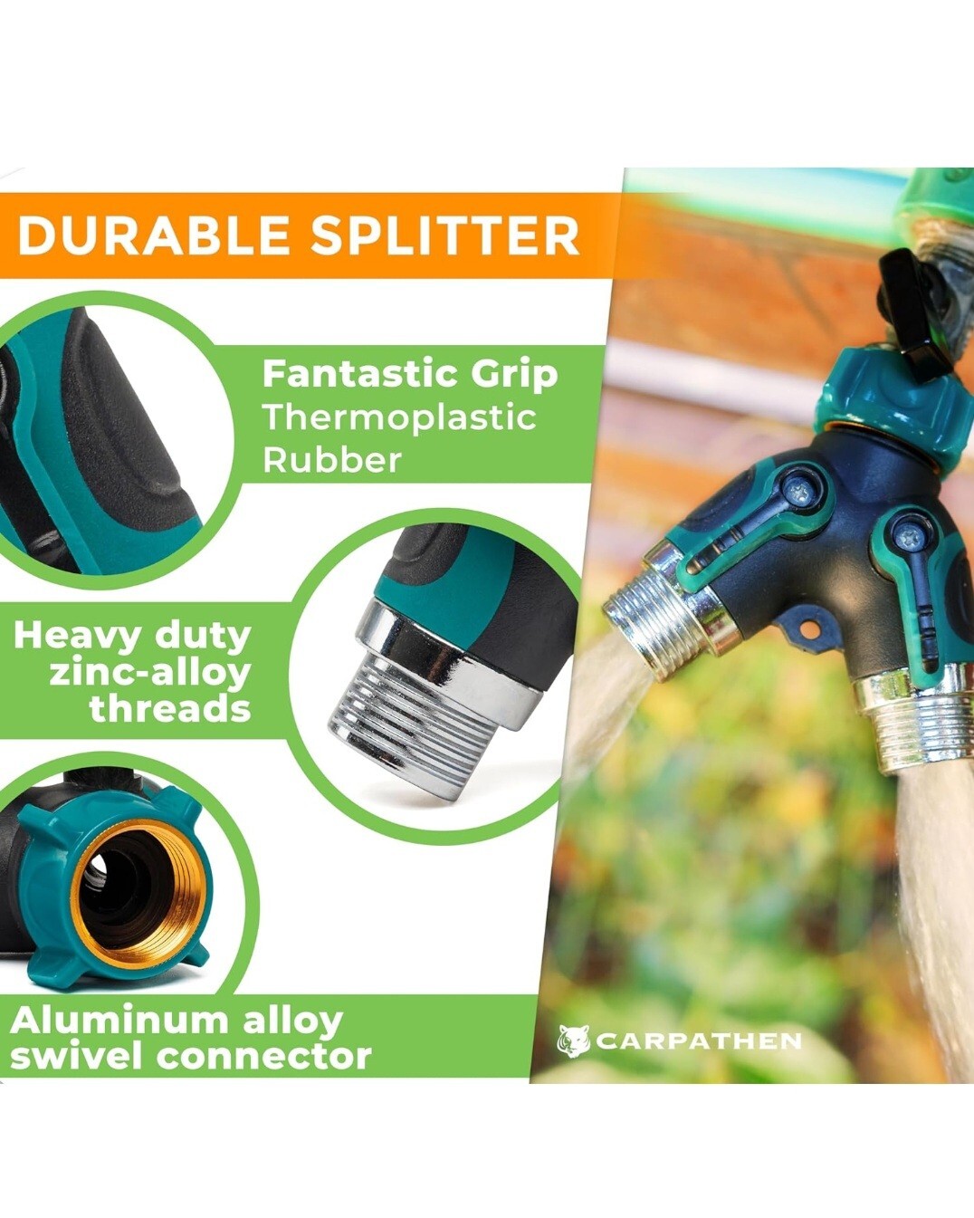 2-Way 3/4" Hose Splitter, Y Connector, Spigot Divider, with Shut Off ...