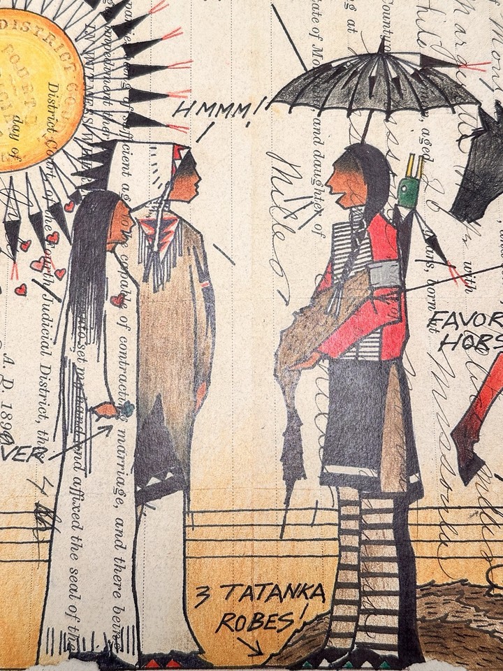 Jim Yellow Hawk Original -Native American Ledger Art On Ledger Paper ...