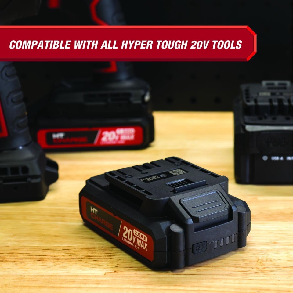 Hyper Tough 20V Max 2.0Ah Lithium-Ion Battery Pack with USB-A and USB-C ...