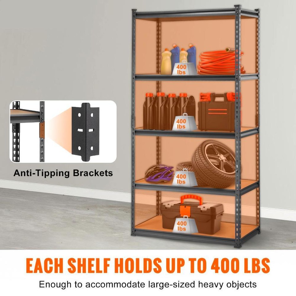 5 Tier Heavy Duty Metal Storage Shelving Unit 2000 lbs Capacity ...