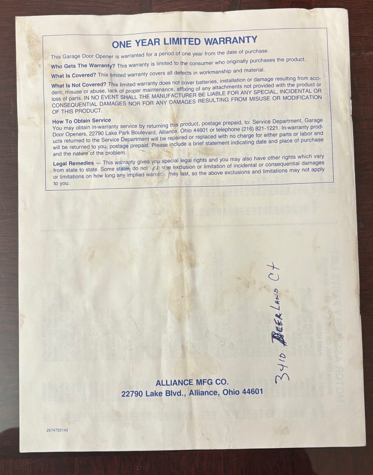 Genie Blue Max Garage Door Operator Owner/Installation Manual CM 7500 ...