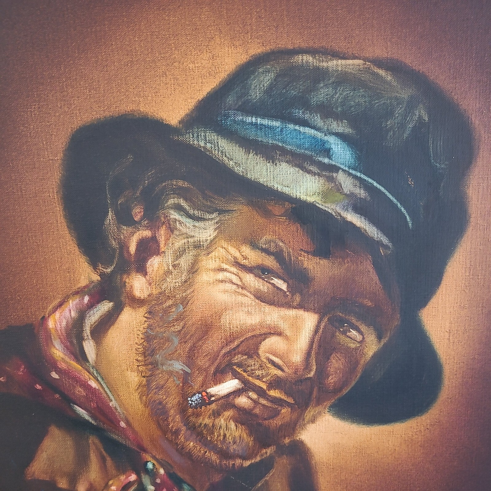 Vtg Estate Oil Painting Working Man Hobo with Cigarette KOROM C KOROM L ...