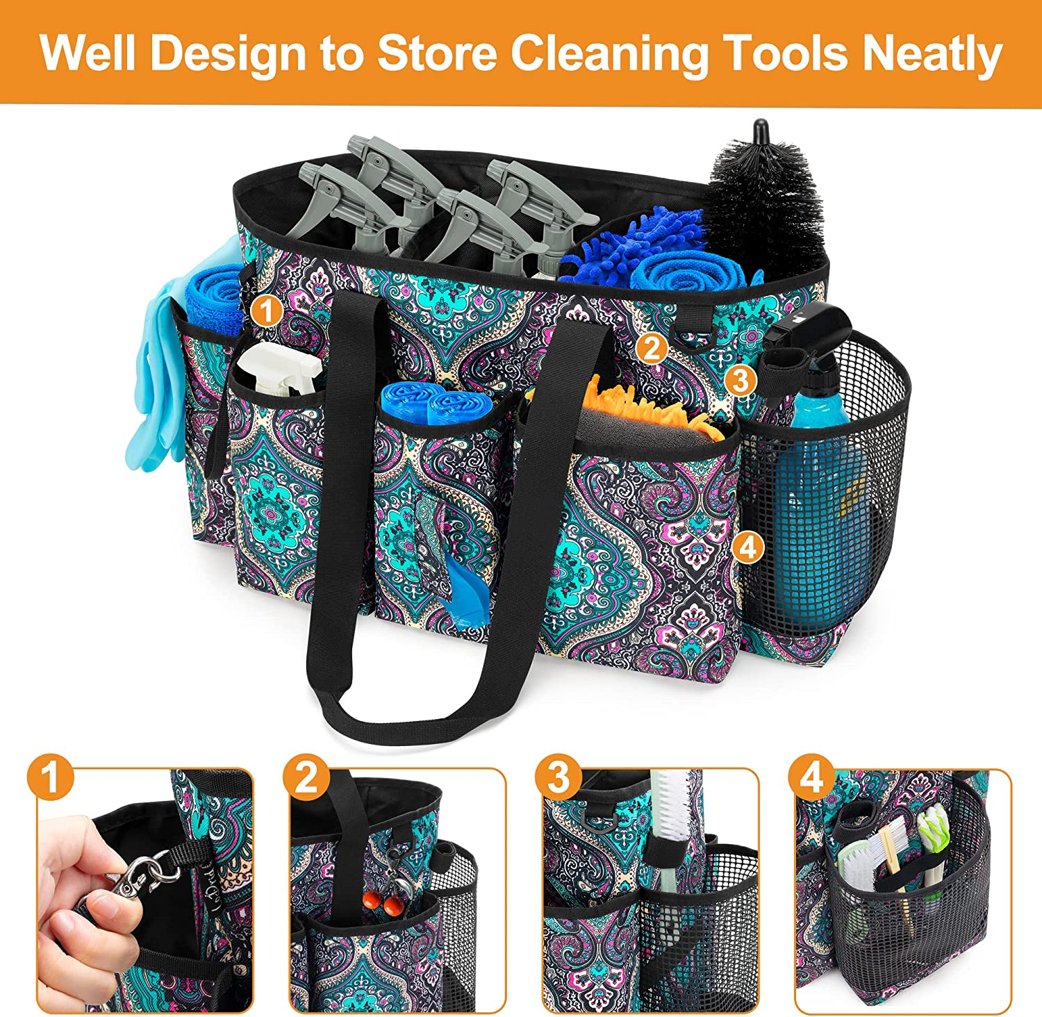Tote Cleaning Caddy with Dividers for Cleaning Supplies, Cleaning Bag ...