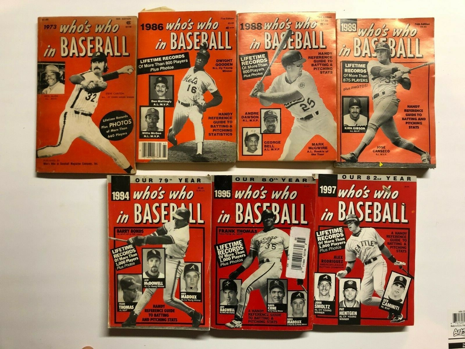 Who's Who in Baseball Book Lot of 7 Players & Stats 1973, 86, 88, 89 ...