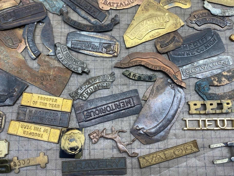 Lot of VTG Police Obsolete Broken Brass Scrap Badge Medal Pins Ribbons ...