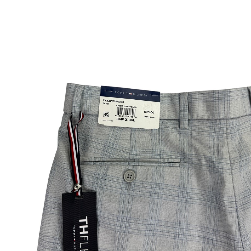 Tommy Hilfiger Mens TH Flex Tate Modern Fit Dress Pants Light Gray Blue ...