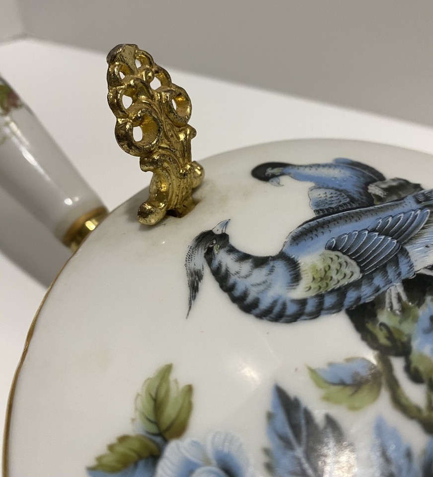 Vintage Andrea By Sadek Silent Butler Pot Porcelain Birds Gold Trim ...