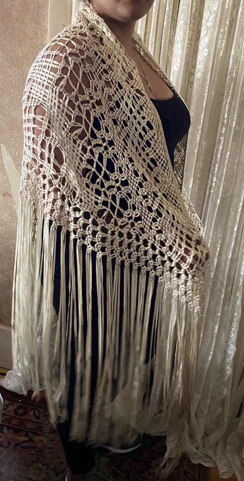 Vintage Handmade Macramé Ivory Shawl OOAK | eBay
